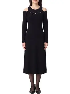 Liu Jo Sheath Midi Dress In Viscose Blend With Cut-out Details And Studs - Black