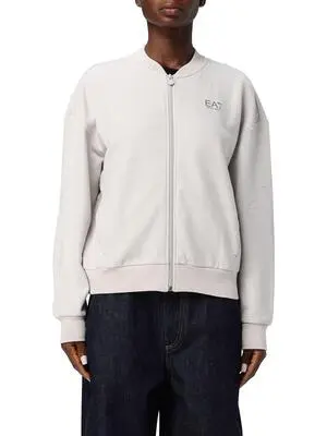 EA7 Jersey Bomber Sweatshirt With Zip And Contrast Logo - Ivory