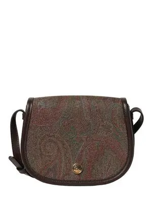 Etro Mini Crossbody Bag In Coated Cotton With Paisley Print - Brown