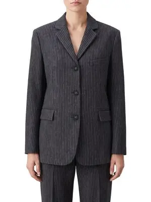 GANNI Pinstripe Wool Single-breasted Blazer With Lapels - Charcoal