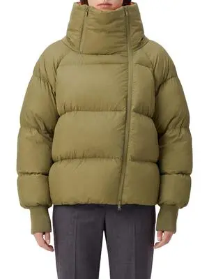 GANNI Future Quilted Nylon Puffer Jacket With Funnel Neck And Side Zip - Olive