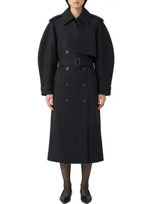 ANINE BING Double-breasted Cotton Trench Coat With Balloon Sleeves And Belt - Black