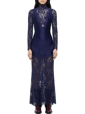 PACO RABANNE Long-sleeved Satin And Lace High-neck Gown With Bow Detail