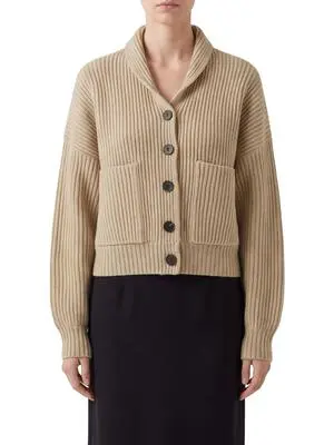 TORY BURCH Shawl-collar Pure Wool Cardigan With Patch Pockets