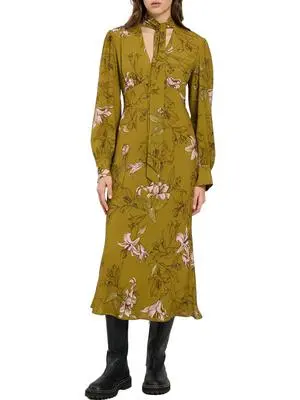 TWINSET Floral Viscose Midi Sheath Dress With Pussy-bow Collar - Multicolor