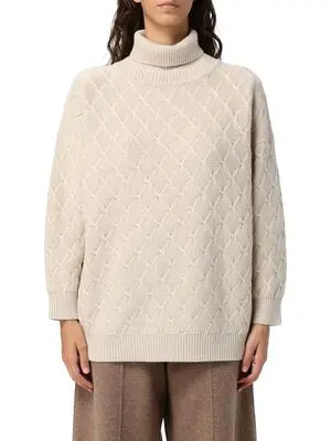 Max Mara Wool And Cashmere Turtleneck Sweater With Dropped Shoulders Beige
