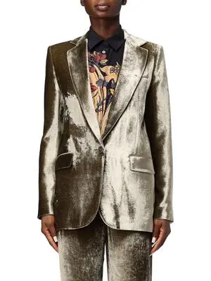 Etro Single-breasted Viscose And Silk Velvet Blazer With Peaked Lapels - Bronze