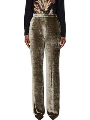 Etro Ethnic Print Silk Blend Palazzo Pants With A High Waist - Brown