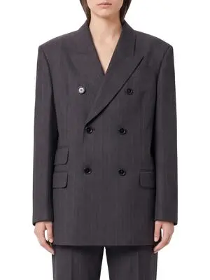 AMI Paris Double-breasted Pinstripe Wool Blazer With Peak Lapels - Grey