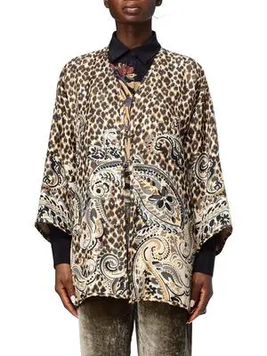 Etro Paisley And Animal Print Silk Robe Jacket Gold