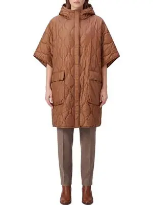 Woolrich Short-sleeved Hooded Knee-length Puffer Coat In Recycled Nylon - Brown