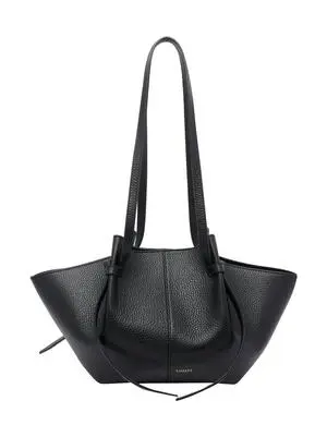 Yuzefi Mochi Grained Calfskin Flared Shoulder Bag Black