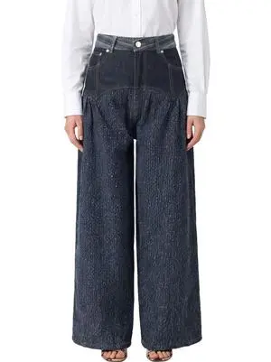 GANNI High-waisted Wide Leg Jeans In Patchwork Cotton Denim - Blue