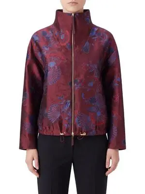 Giorgio Armani Floral Liberty Print Silk Short Jacket With Funnel Neck - Burgundy