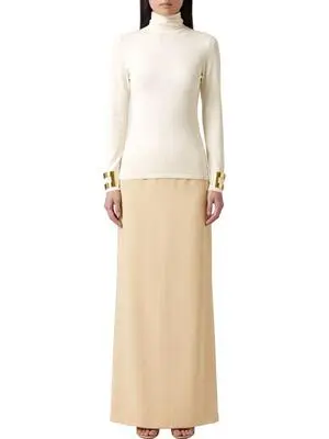 Elisabetta Franchi Long-sleeved Turtleneck Top In Jersey With An Asymmetric Hem - White