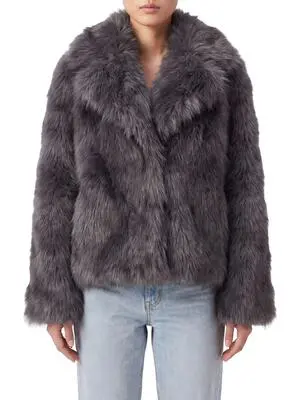 SWORD 6644 Short Single-breasted Faux Fur Jacket With A Relaxed Fit - Grey