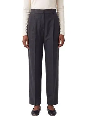 DUNST Wide Leg Crêpe Tailored Trousers With Darts And Mid-rise - Grey