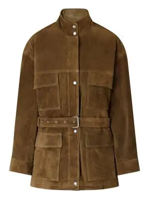 ARMA Delore Belted Paneled Suede Jacket - Green
