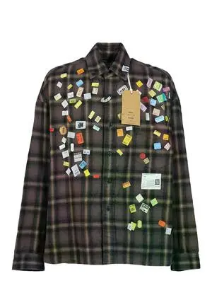 Mihara Yasuhiro Price Sticker Printed Check Shirt - Brown