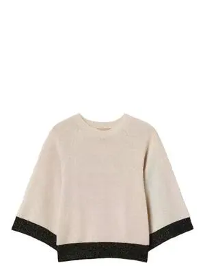 TWINSET Cropped Wool And Cashmere Jumper With Lurex Neutrals