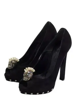 Alexander McQueen Skull-detail Peep-toe Pumps - Black