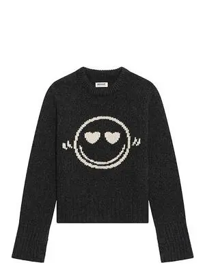 Zadig&Voltaire Malty Face-motif Merino-wool Jumper Xs Anthracite
