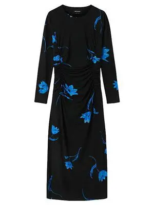 Whistles Floral Ruched Jersey Midi Dress - Black/multi
