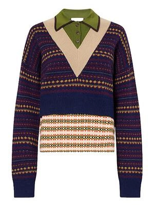 Dries Van Noten Toinette Contrast Wool-blend Knit Jumper - Navy