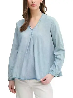 BENETTON Long-sleeve V-neck Blouse - Blue