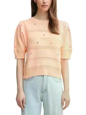 BENETTON Embroidered Cotton Sweater - Orange