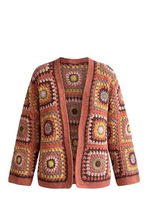 ANA CHIC Burnt Sunburst Handmade Crochet Cardigan - Orange