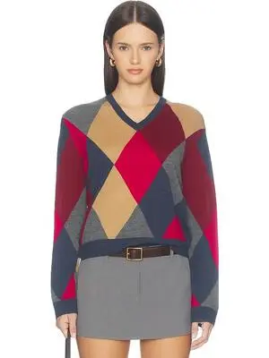 LESET James Argyle Classic V Neck Pullover In . Also - Multi