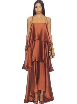ELLIATT ELLIATT Tilly Tiered Maxi Dress In Metallic Copper. Size L. Also