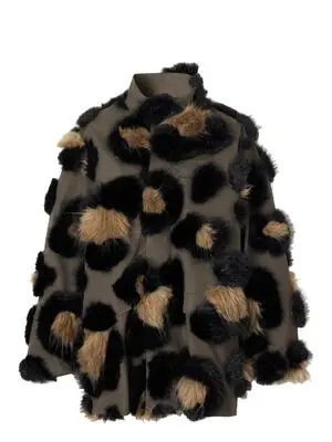 Sacai Leopard-effect Plush-trimmed Cotton-twill Jacket - Multi