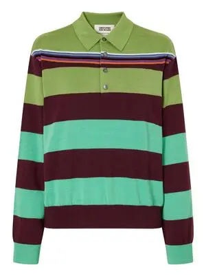 CHRISTOPHER JOHN ROGERS Striped Wool And Silk Blend Polo Shirt