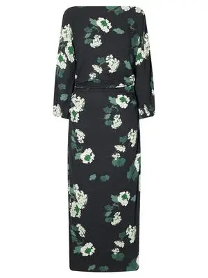 Bernadette Ezra Floral-print Ruched Crepe Midi Dress - Black