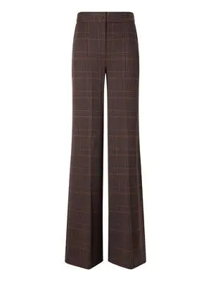 Max Mara Emiro Prince Of Wales Checked Wool And Cotton-blend Twill Wide-leg Pants - Brown