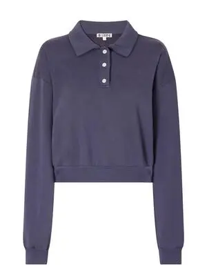 Eterne Cropped Cotton And Modal-blend Terry Polo Sweatshirt - Blue