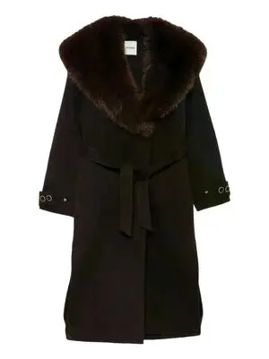 Sandro Faux-fur Collar Belted Coat - Brown