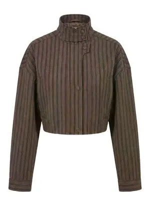 NICHOLAS Stripe-print Cropped Jacket - Brown