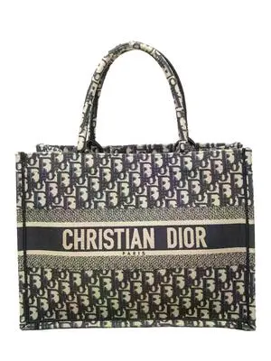 Dior 2022 Medium Oblique Embroidered Canvas Book Tote Bag - Blue