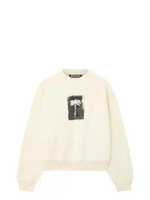Palm Angels Brushed Palm Tree Loose Crew Sweatshirt - Neutrals
