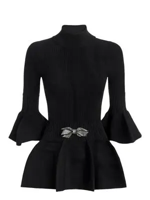 GENNY Bow-embellished Peplum Sweater
