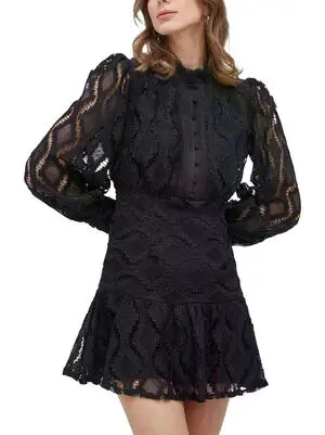 Bardot Lace-overlay Tiered Mini Dress - Black