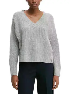 BENETTON Ribbed-knit V-neck Sweater - Grey