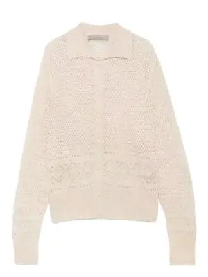 D.exterior Pointelle-knit Spread-collar Cardigan - Neutrals