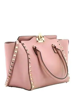 Valentino Garavani Rockstud Rigid Leather Small Tote Bag Neutrals