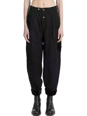 ALEKSANDR MANAMÏS Poets Heirloom Patch-detail Tapered Trousers - Black