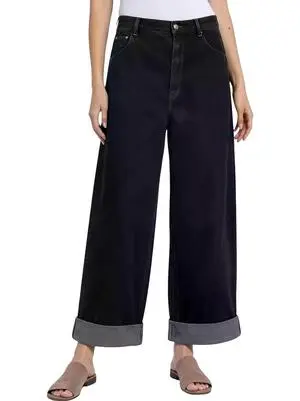 Brunello Cucinelli Turned-up Wide-leg Jeans - Black