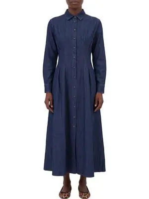 MC2 SAINT BARTH Long-sleeved Midi Chemisier Dress In Cotton Denim - Multicolor